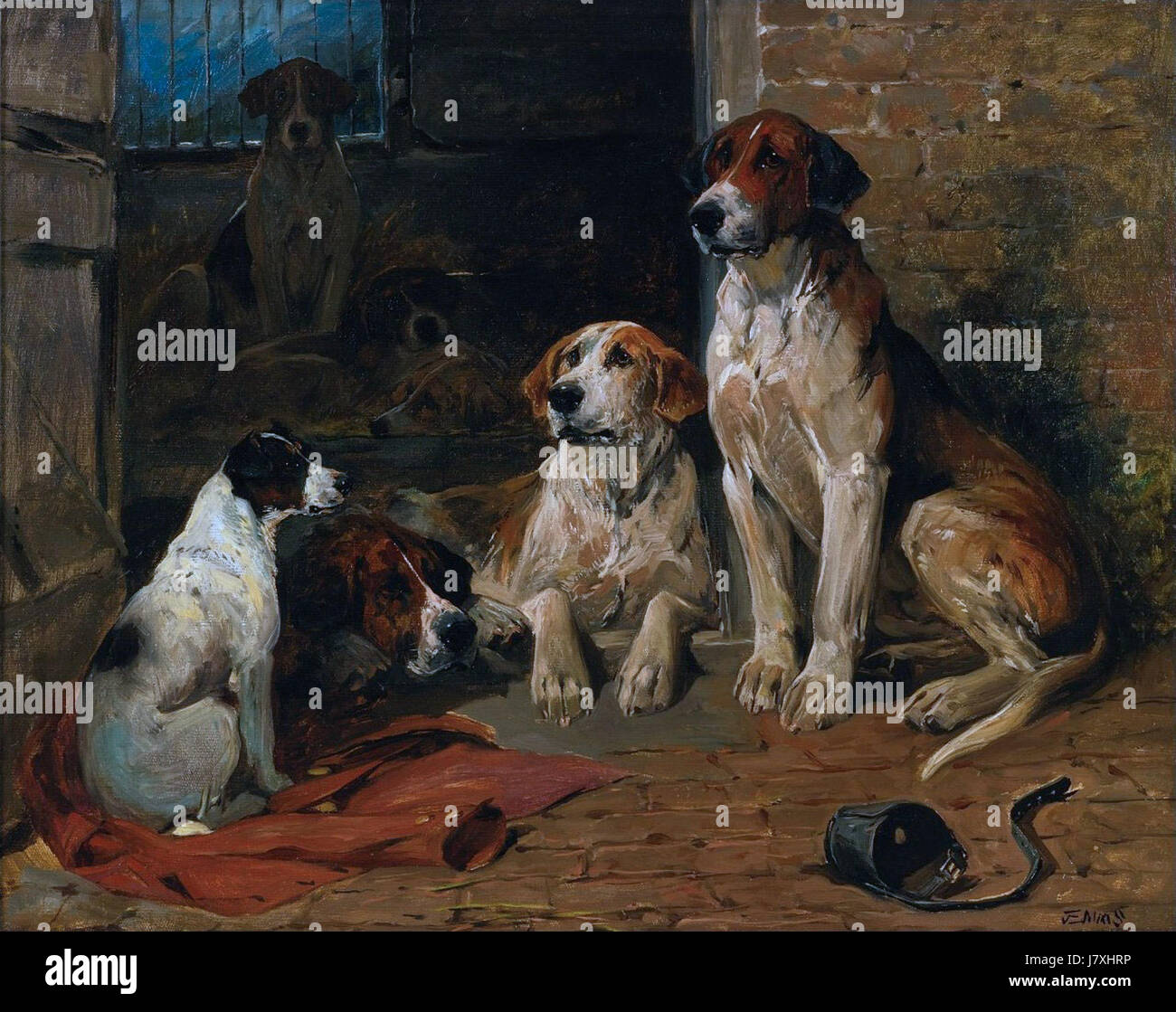 'Hounds by a Kennel' by John Emms Stock Photo - Alamy