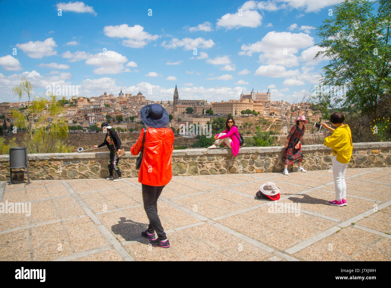 Group of Japanese women taking photos at the viewpoint. Toledo, Spain ...