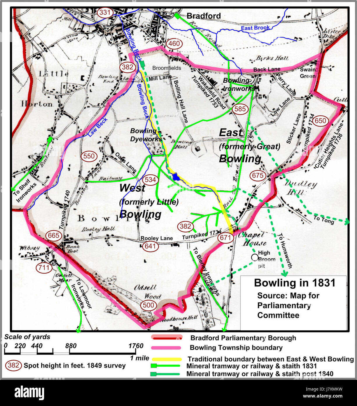 Bowling map 1831 Stock Photo - Alamy