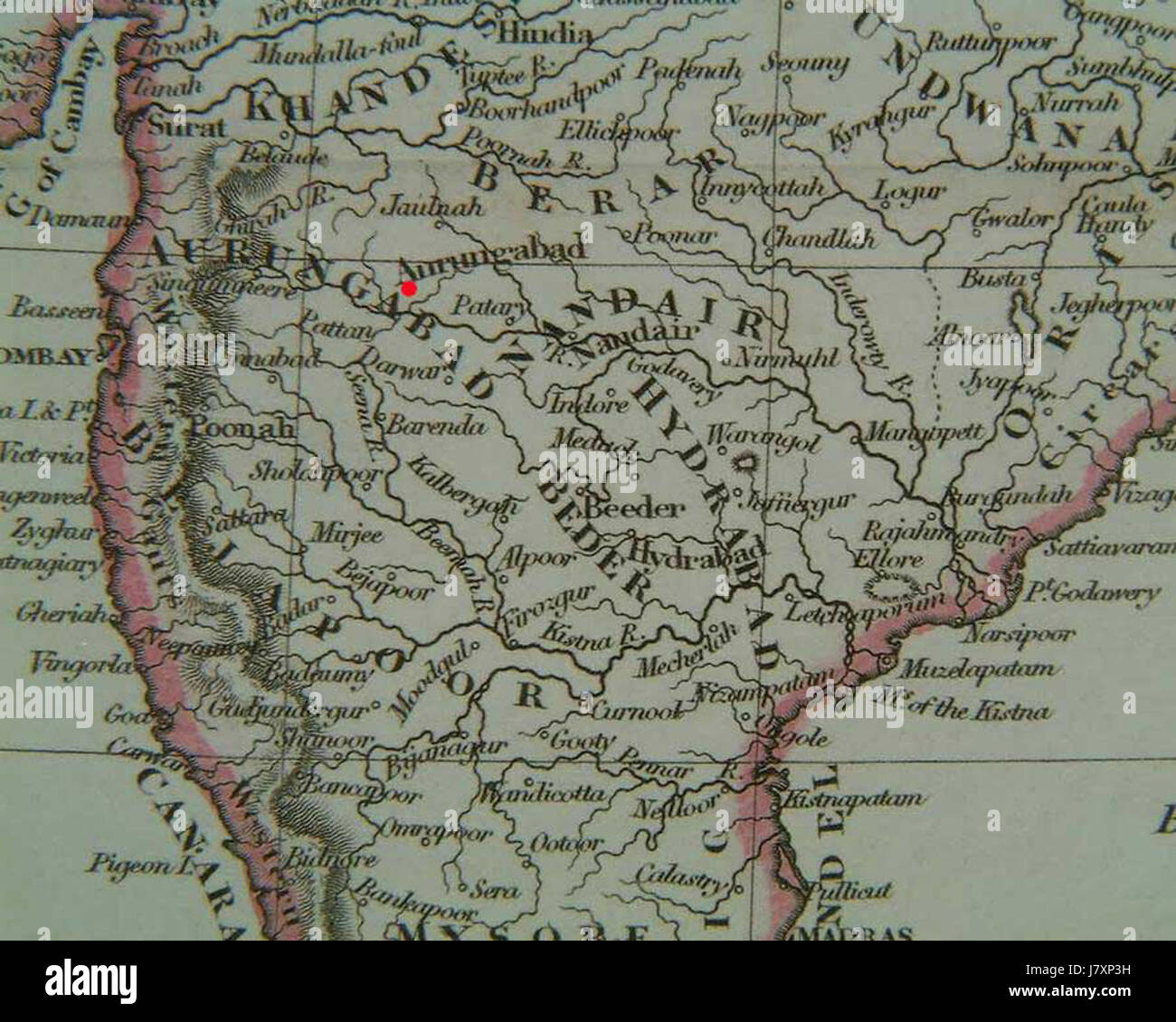 A 1823 map by Sidney Hall depicting the Deccan region of India, with a ...