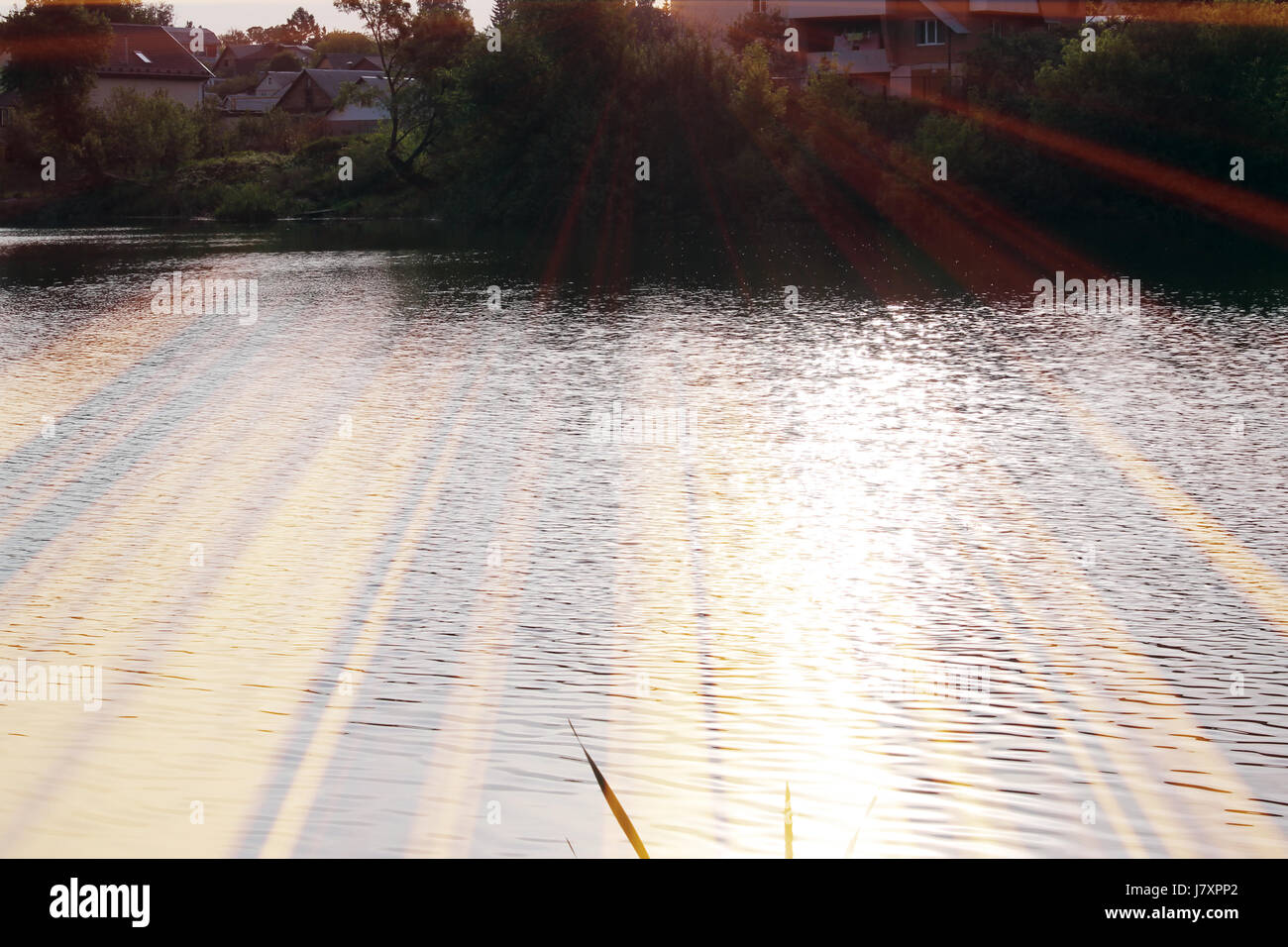 Magic pond. Composition of a pond and rays Stock Photo - Alamy