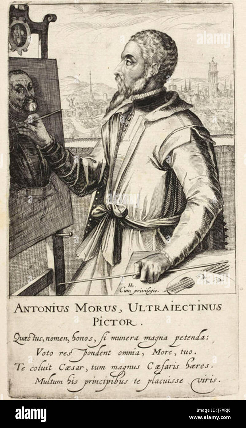 A depiction of Antonius Morus, a painter from Utrecht, shown in a ...