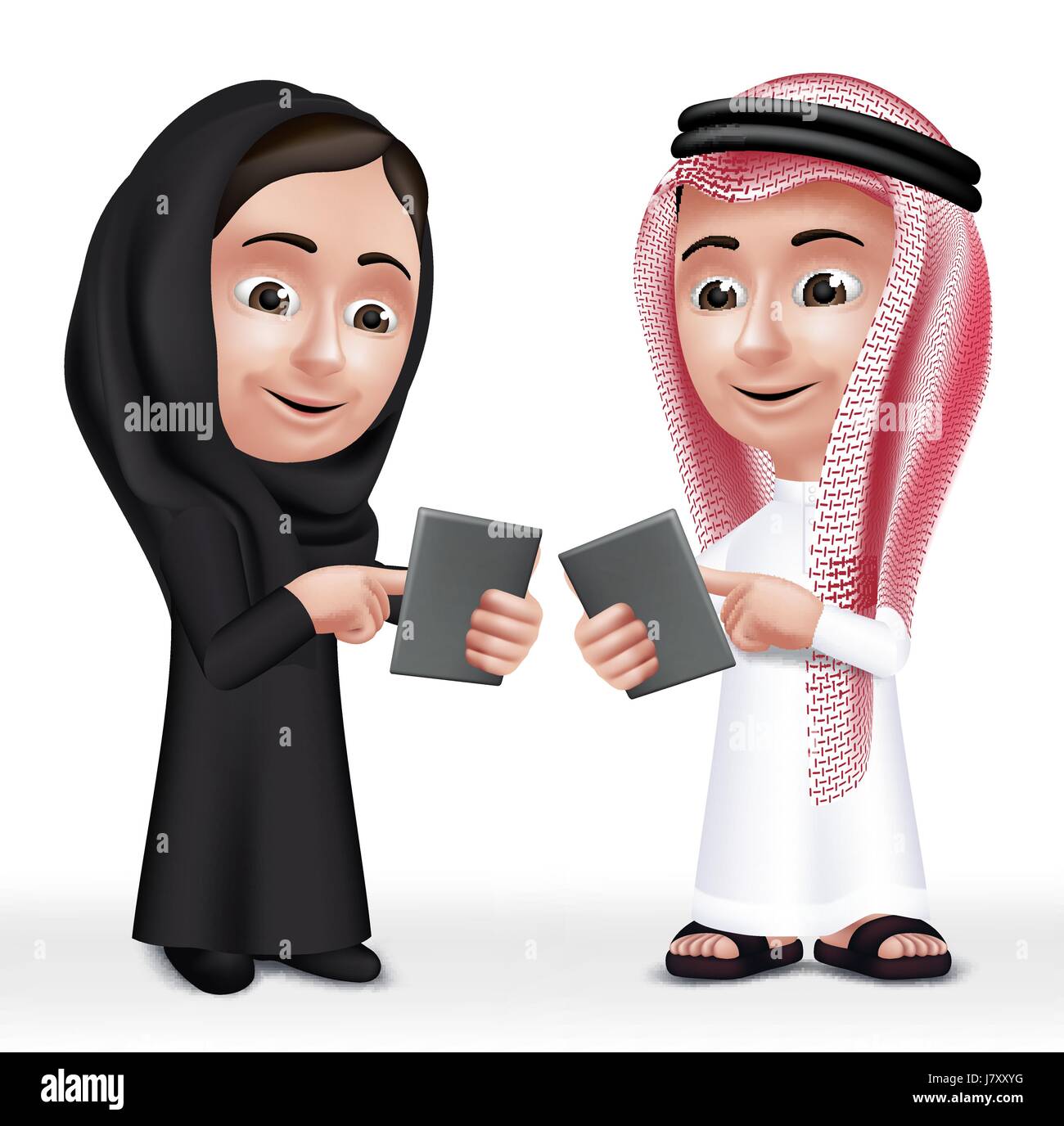 Arab Kids Characters Boy and Girl Talking in Mobile Tablet About School ...
