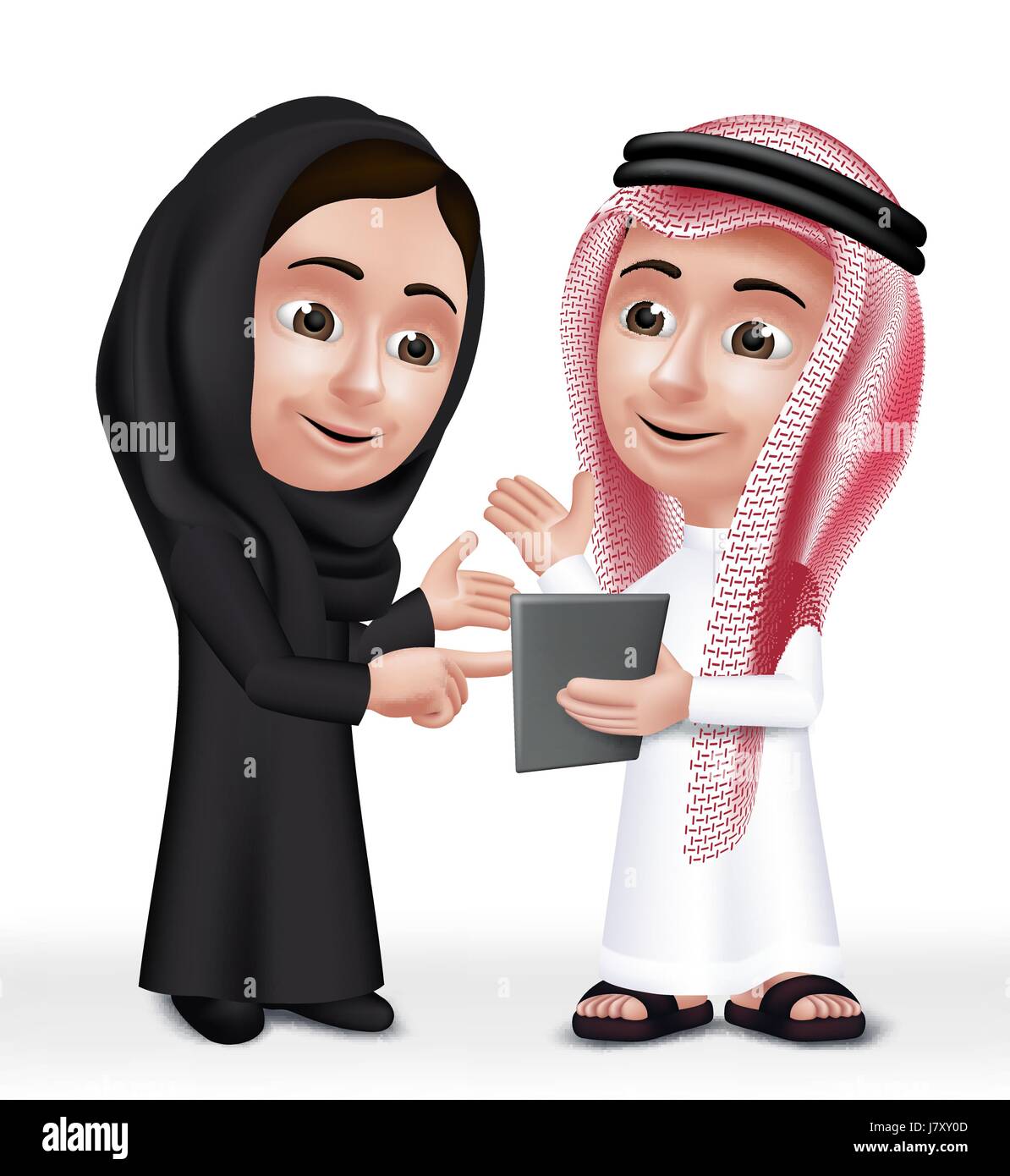 Arab Kids Characters Boy and Girl Talking in Mobile Tablet About School ...