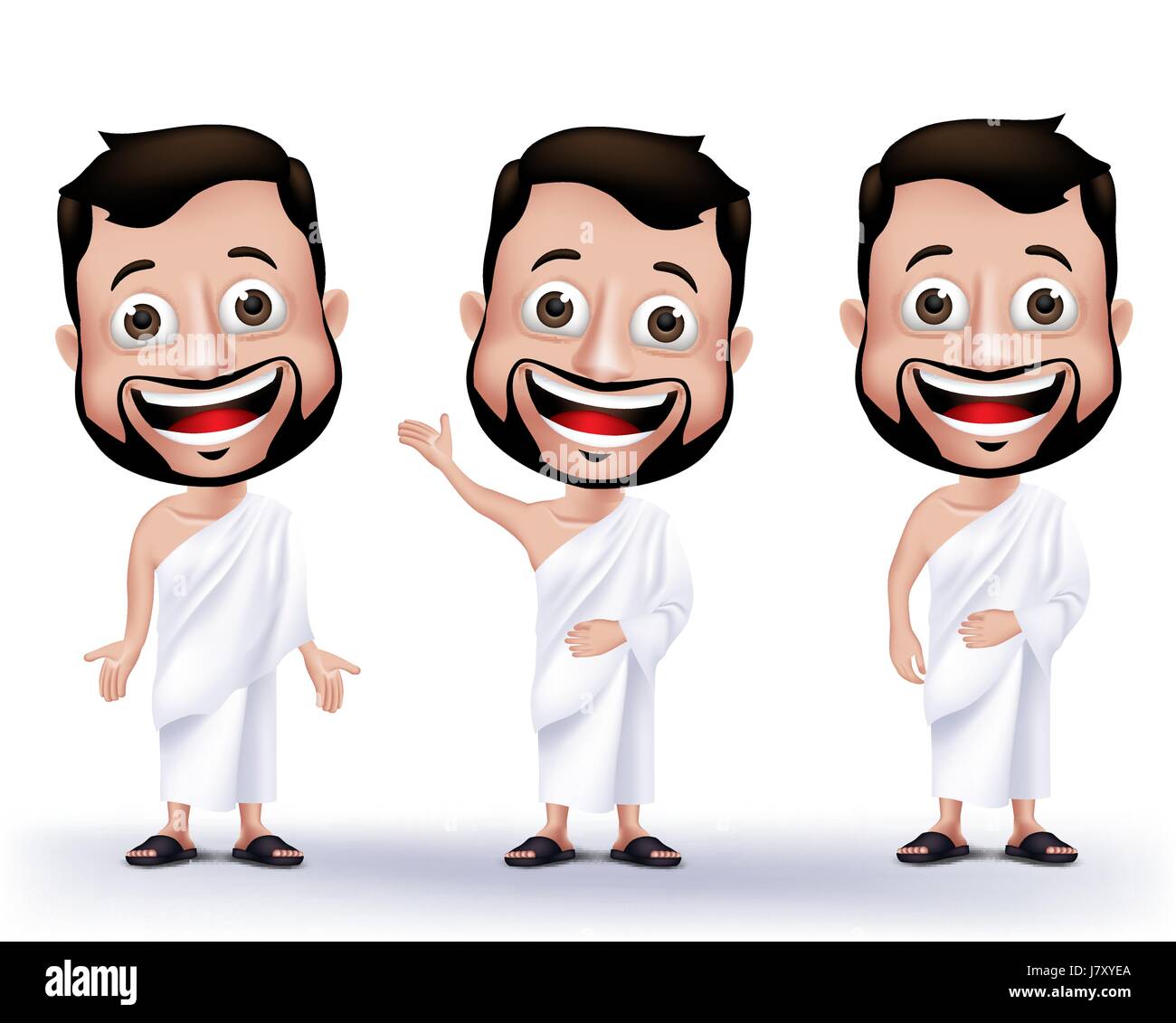 Vector Set of Realistic Muslim Man Characters Wearing Ihram Cloths for ...