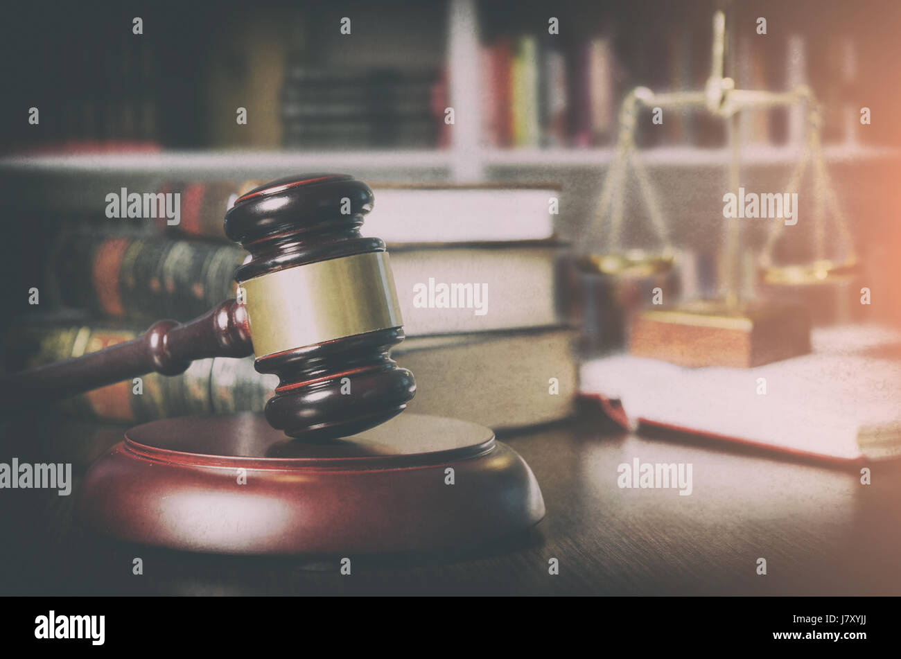 Gavel in court room library. Law old retro style photo Stock Photo - Alamy