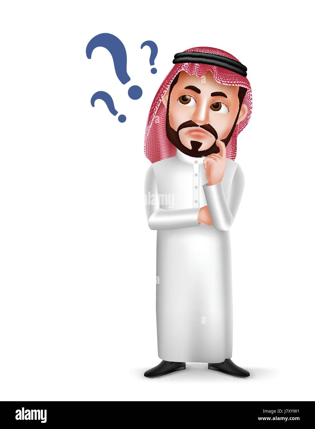 Saudi Arab man vector character wearing thobe with confused or thinking ...
