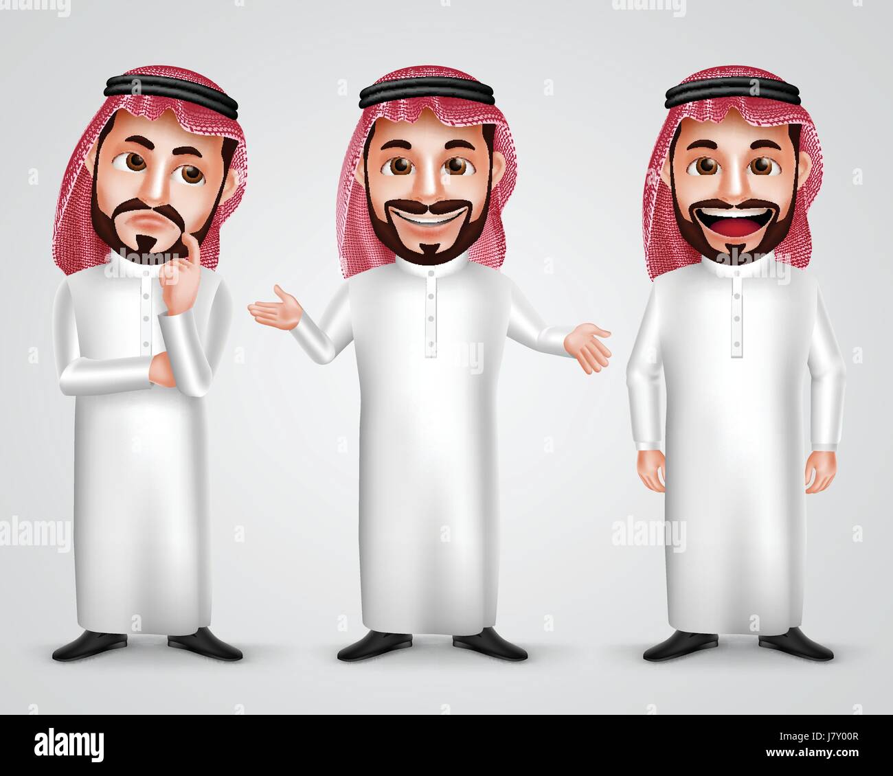 Saudi Arab man vector character set wearing thobe and gutra with ...