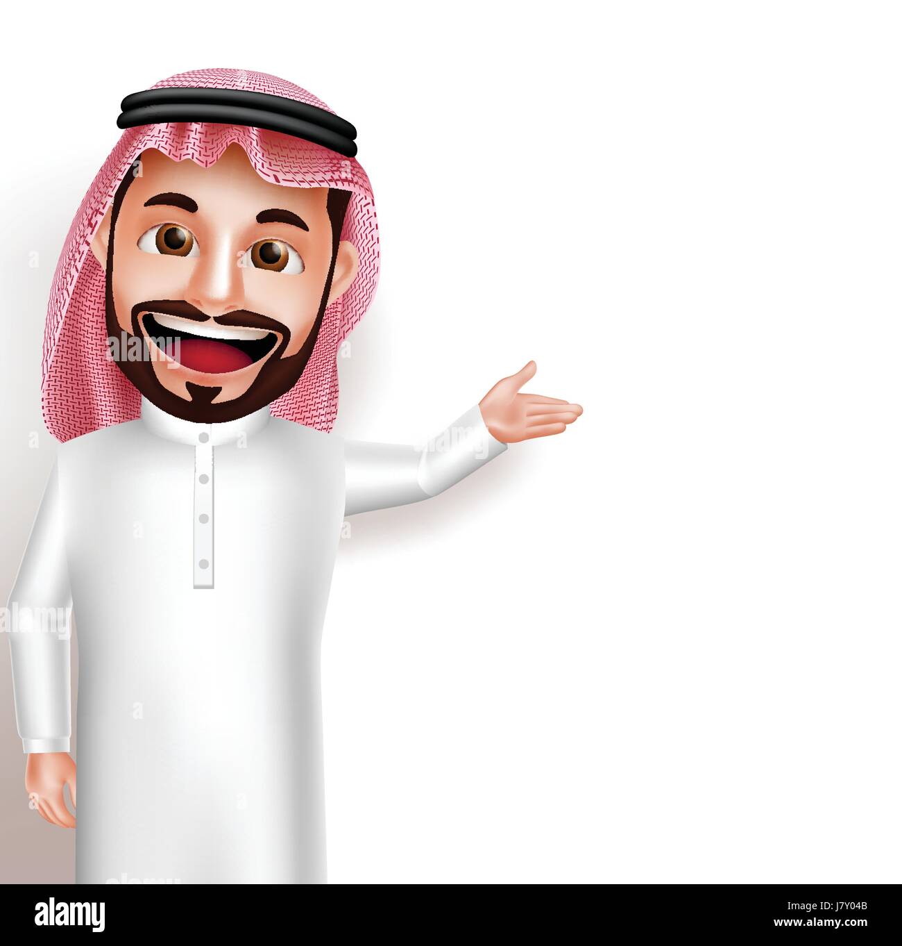 Saudi Arab man vector character wearing thobe happy showing empty white ...