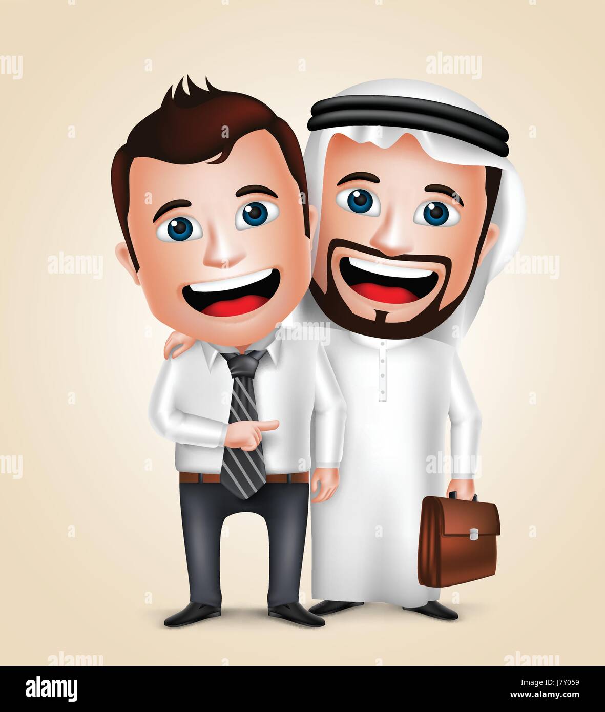 Arab man and businessman vector characters happy business partners ...
