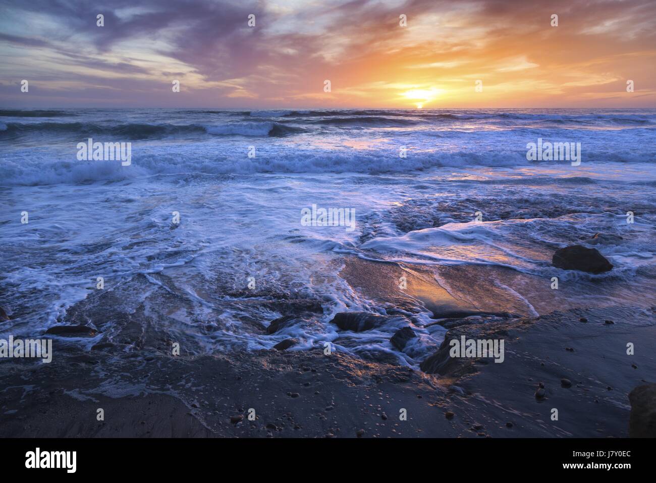 Dramatic Sunset Sky over Distant Pacific Ocean Horizon. Torrey Pines ...