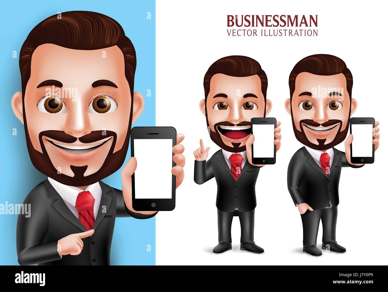 Professional Business Man Vector Character Holding Mobile Phone with ...