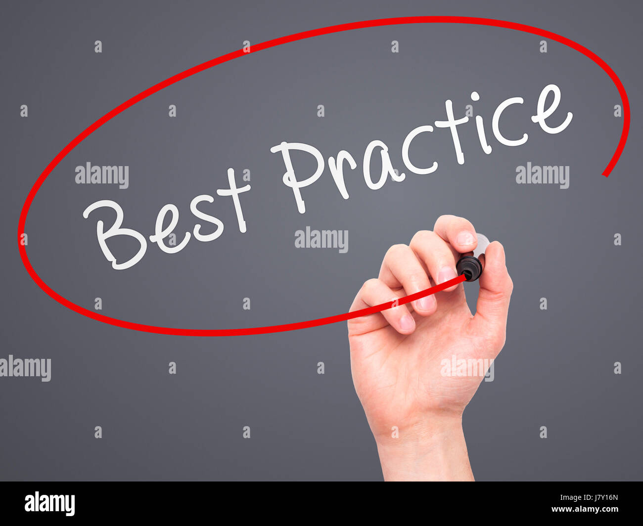 Man Hand writing Best Practice with marker on transparent wipe board ...