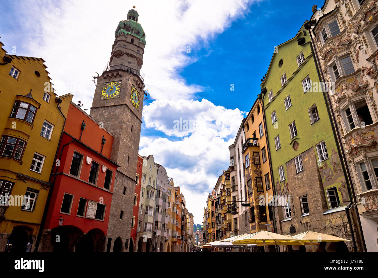 Historic street of Innsbruck view, alpine city in Tirol, region of ...