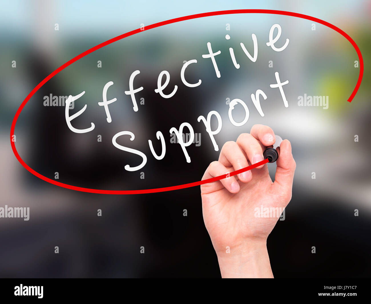 Man Hand writing Effective Support with marker on transparent wipe ...