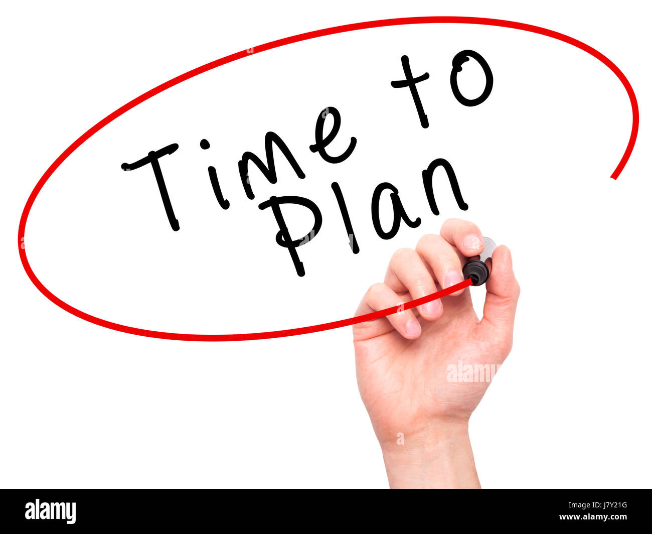 Man Hand writing Time to Plan with marker on transparent wipe board ...