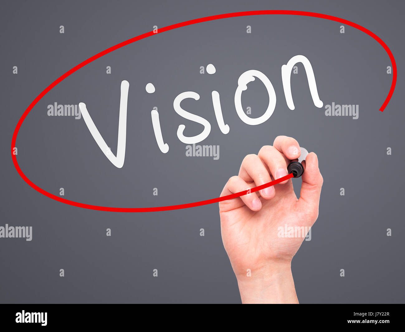 Man Hand writing Vision with marker on transparent wipe board. Isolated ...