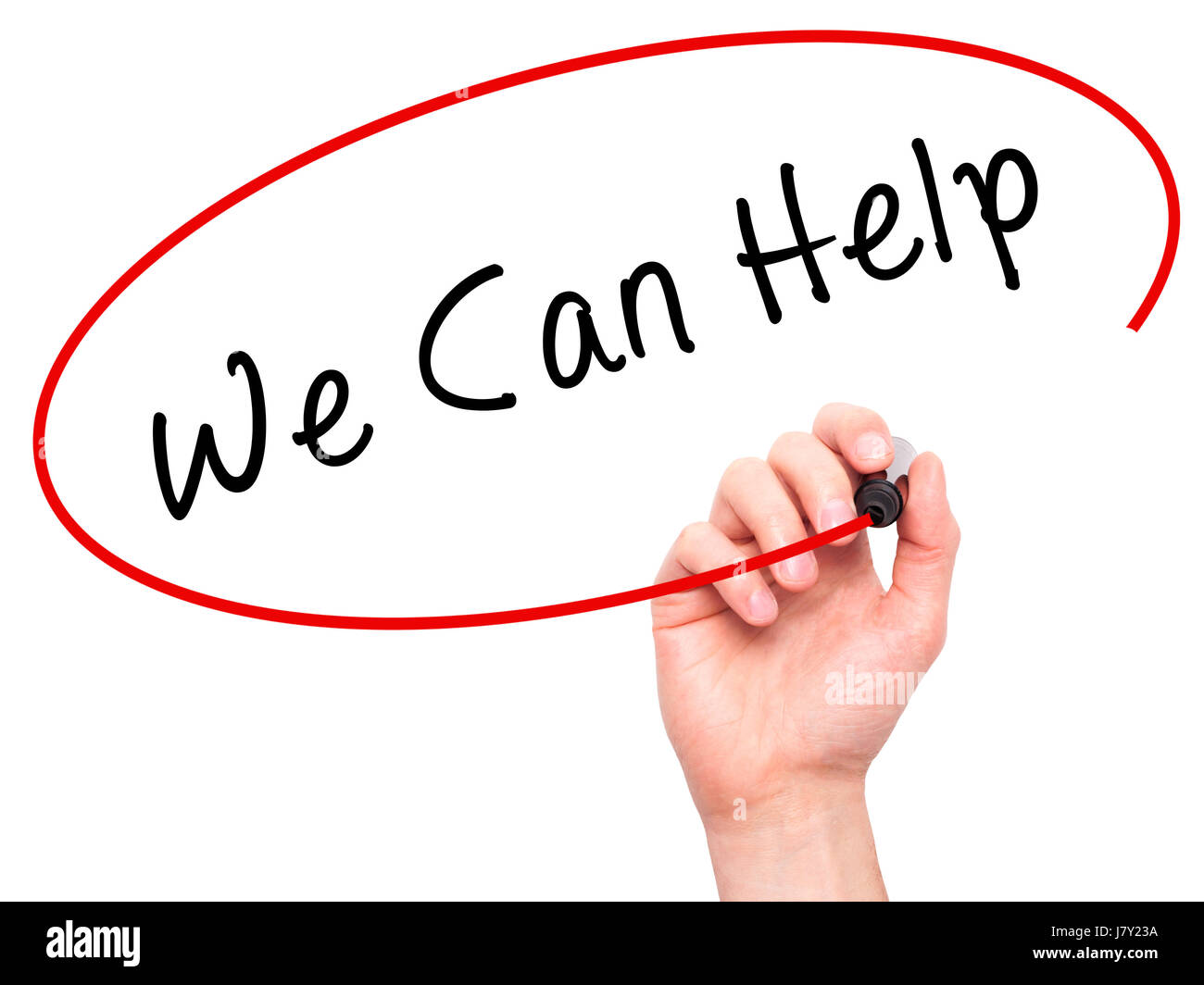 Man hand writing We Can Help on visual screen. Business,help, internet ...