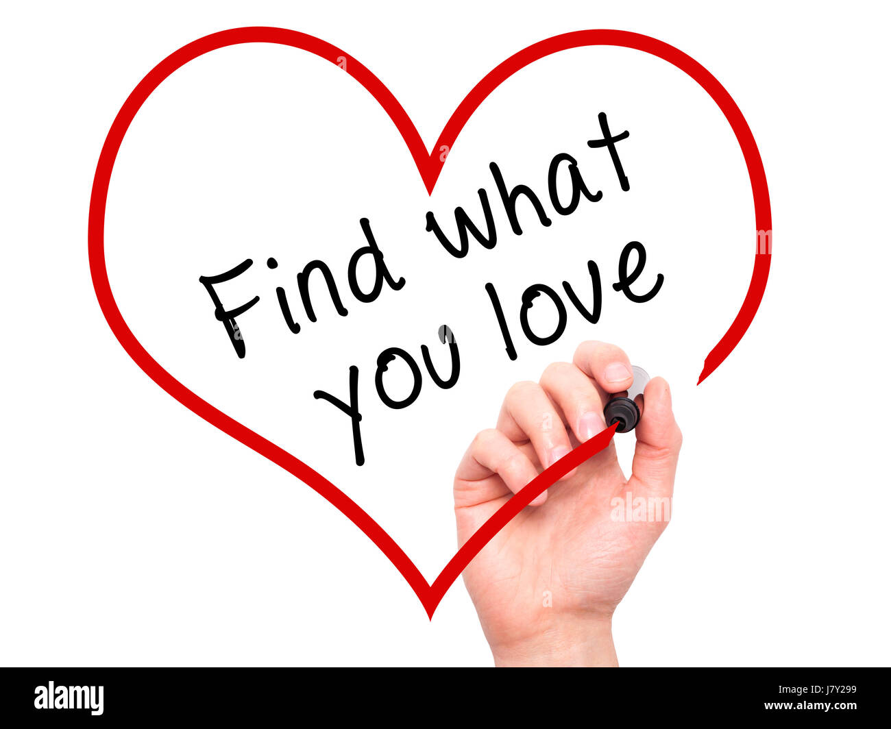 Man Hand writing Find what you love with marker on transparent wipe ...