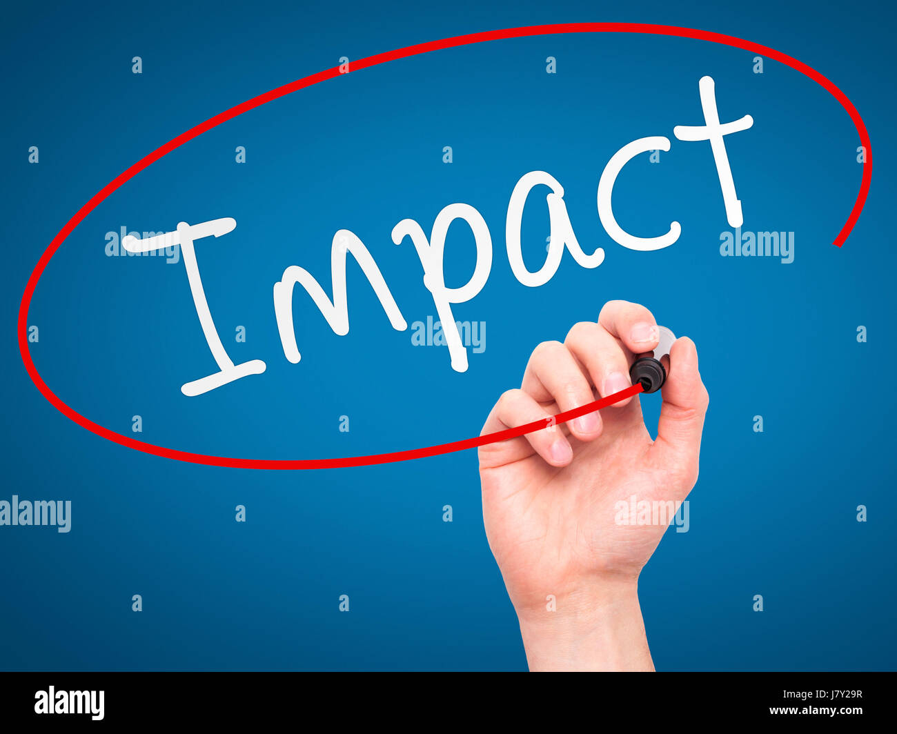 Man Hand writing Impact with marker on transparent wipe board. Isolated ...