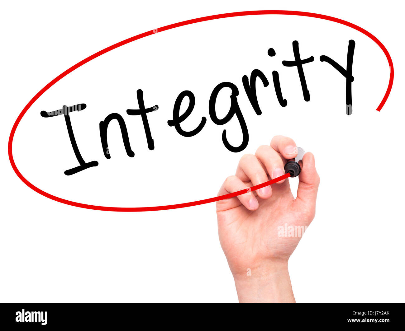 Man Hand writing Integrity black marker on visual screen. Isolated on ...
