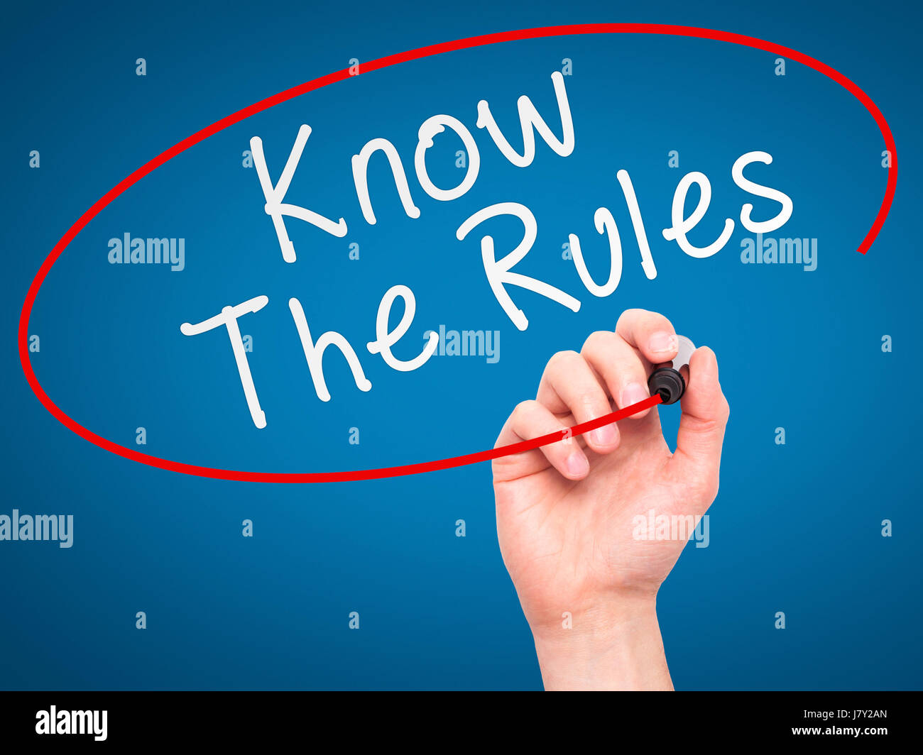 Man Hand writing Know The Rules with marker on transparent wipe board ...