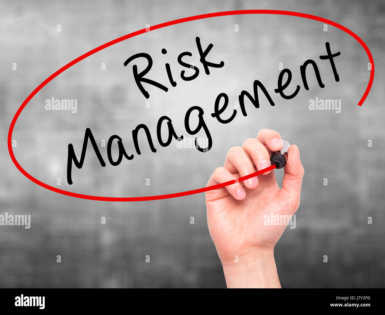 Man Hand writing Risk Management with marker on transparent wipe board ...