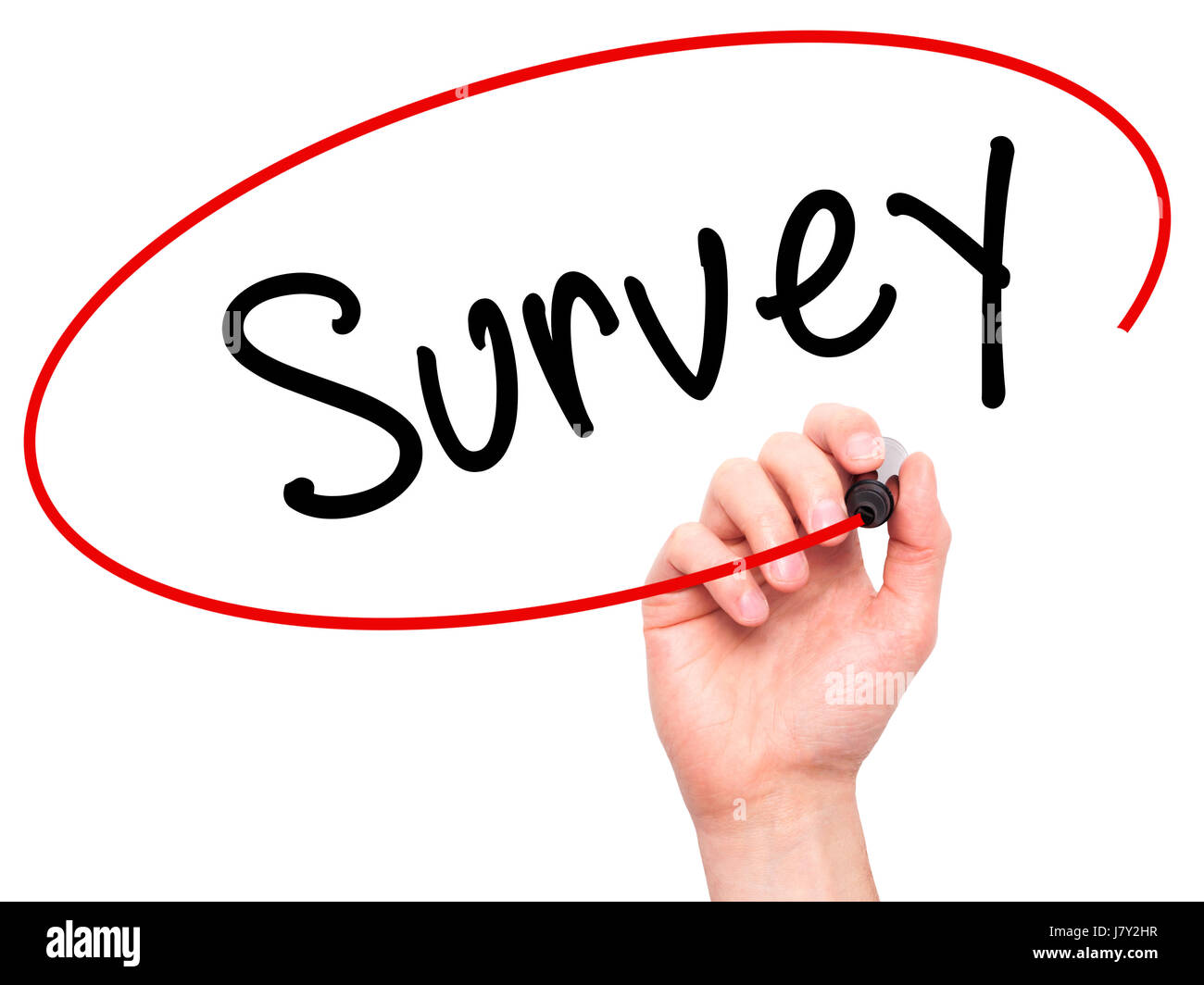 Man Hand writing Survey with marker on transparent wipe board isolated ...