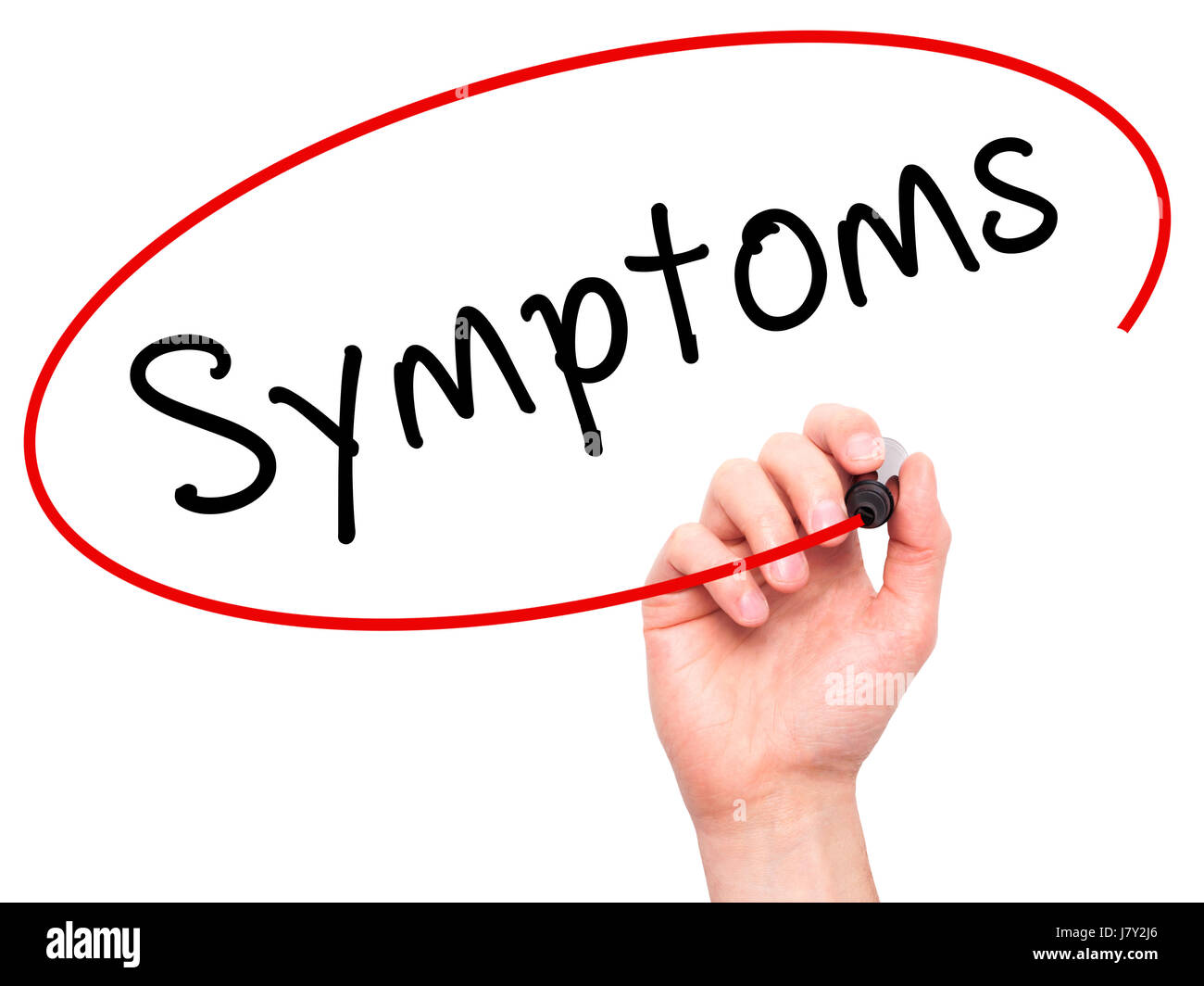 Man Hand writing Symptoms black marker on visual screen. Isolated on ...