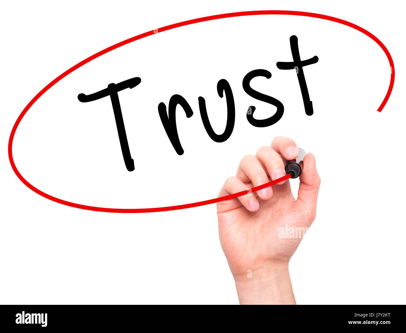 Man Hand writing Trust black marker on visual screen. Isolated on white ...