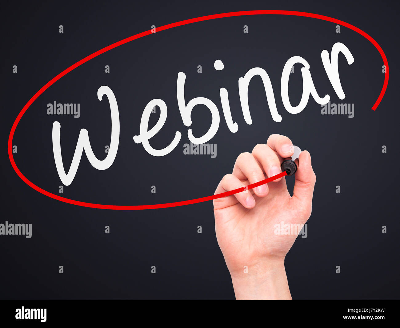 Man Hand writing Webinar black marker on visual screen. Isolated on ...