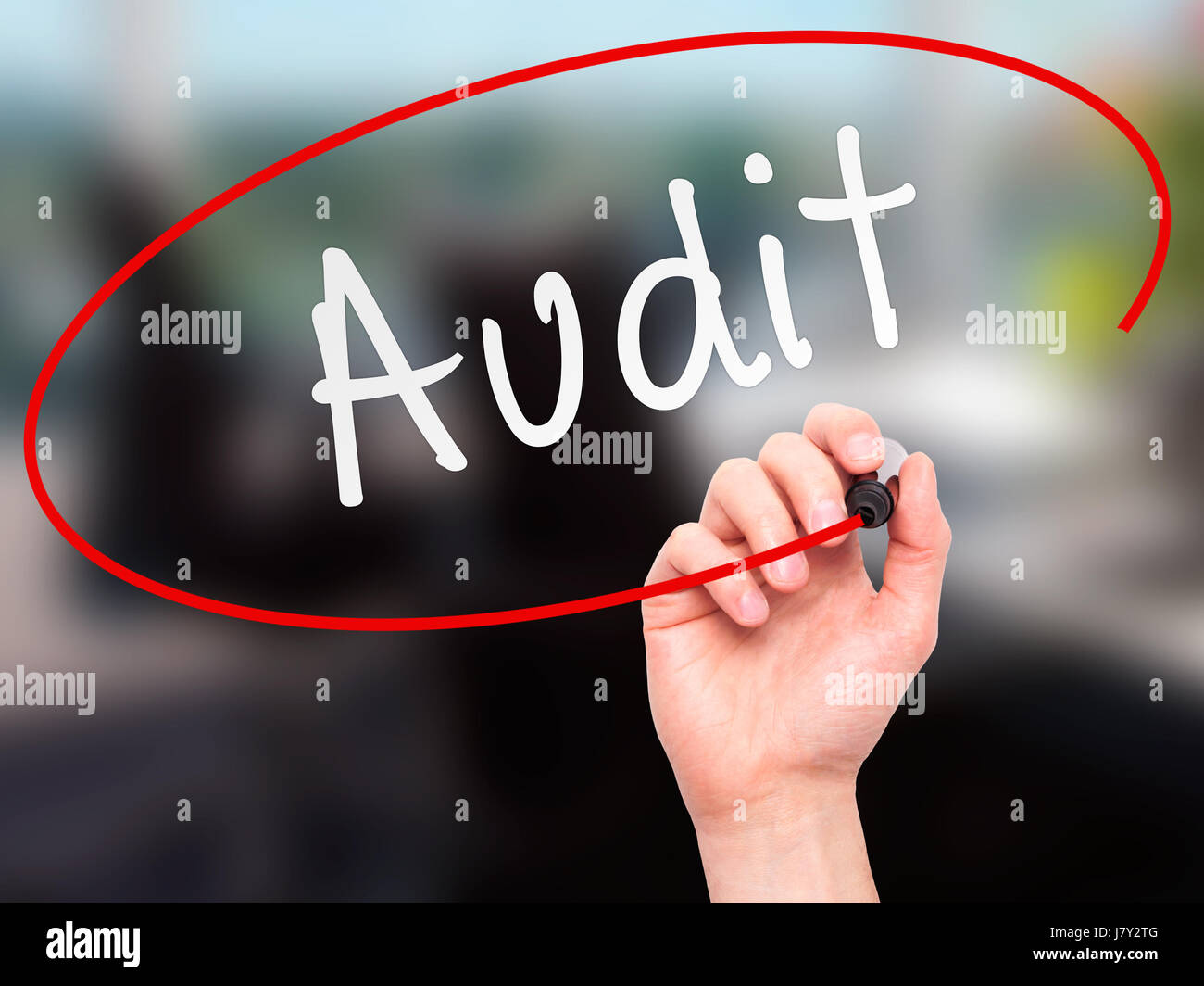 Man Hand writing Audit with marker on transparent wipe board. Isolated ...