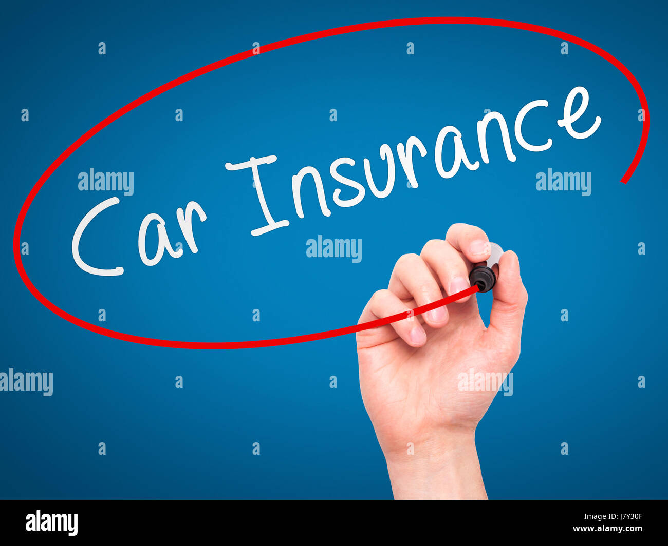 Man Hand writing Car Insurance with marker on transparent wipe board ...