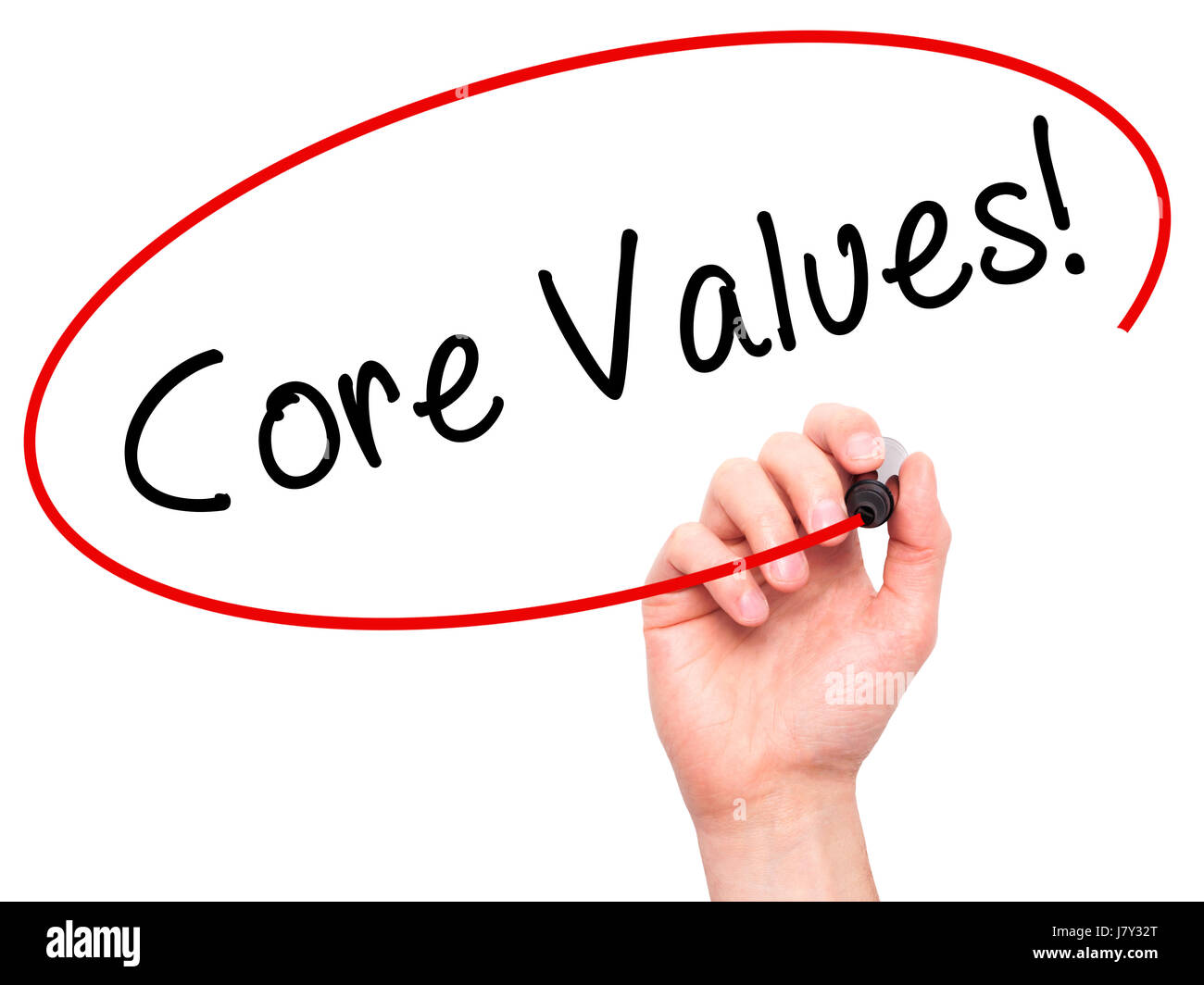 Man Hand writing Core Values with marker on transparent wipe board ...