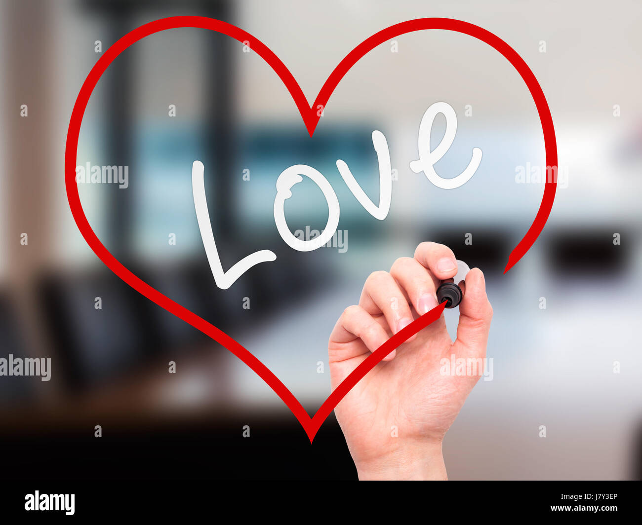 Man Hand writing Love with marker on transparent wipe board. Isolated ...