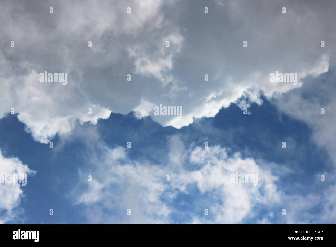 Huge white cumulus clouds against blue sky in spring before the rain ...