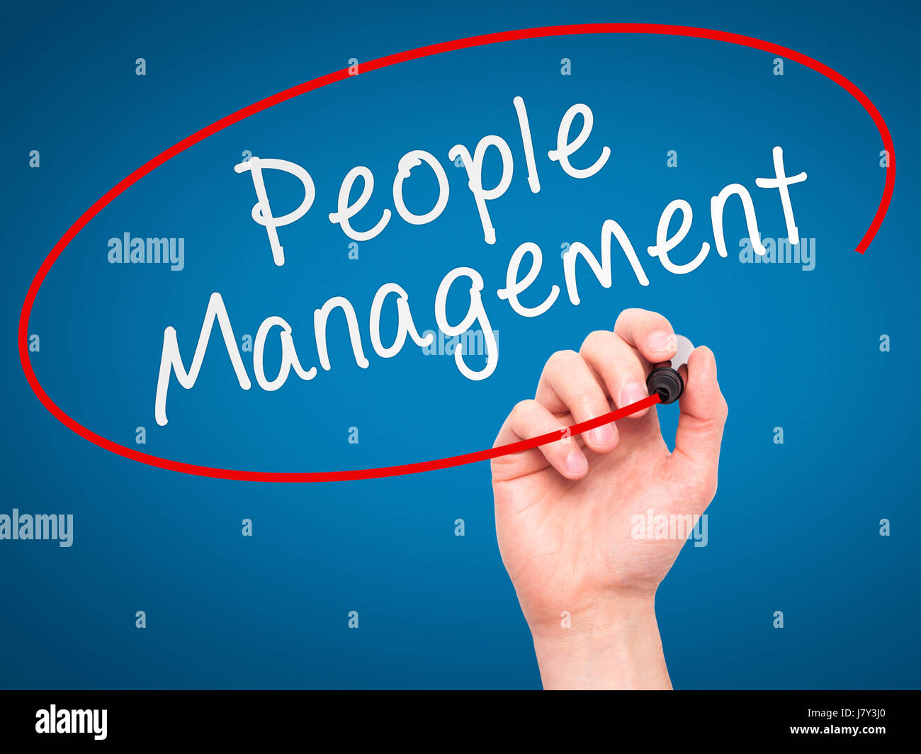 Man Hand writing People Management with marker on transparent wipe ...