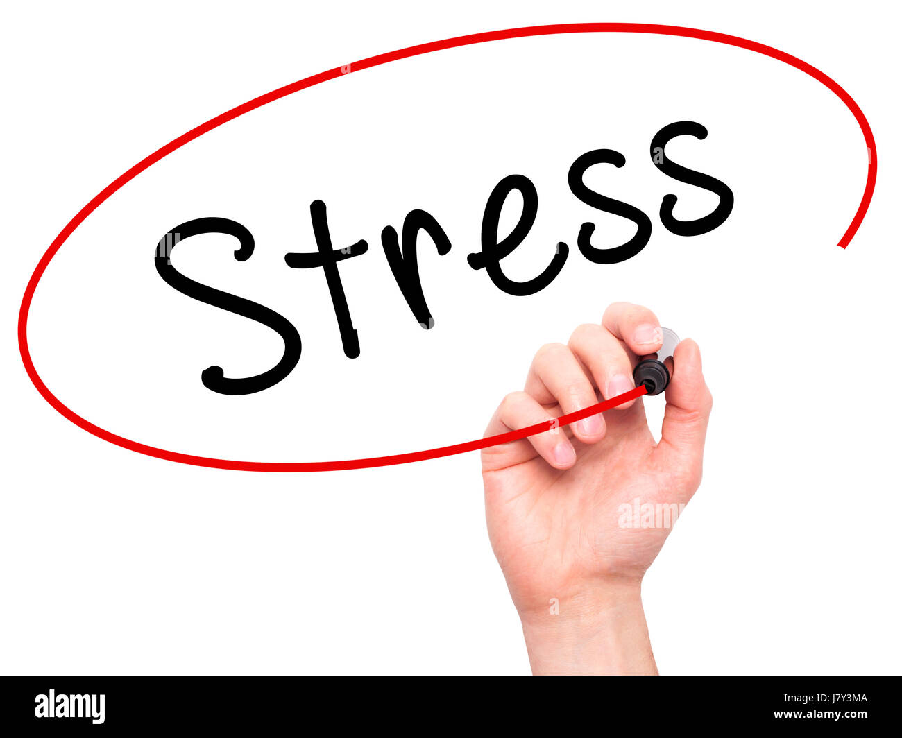 Man Hand writing Stress with marker on transparent wipe board. Isolated ...