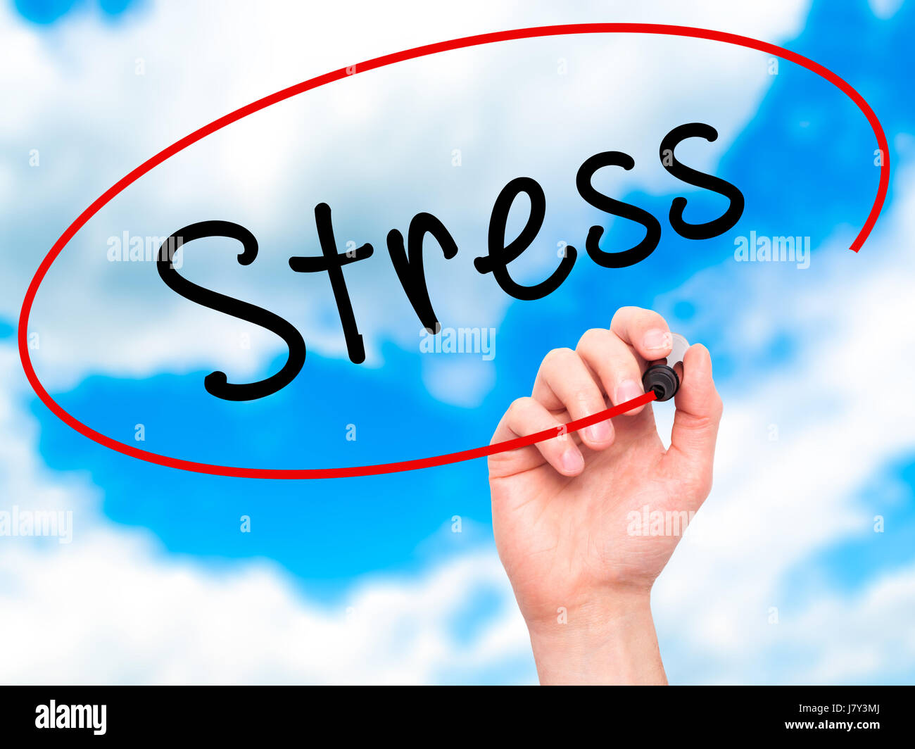 Man Hand writing Stress with marker on transparent wipe board. Isolated ...