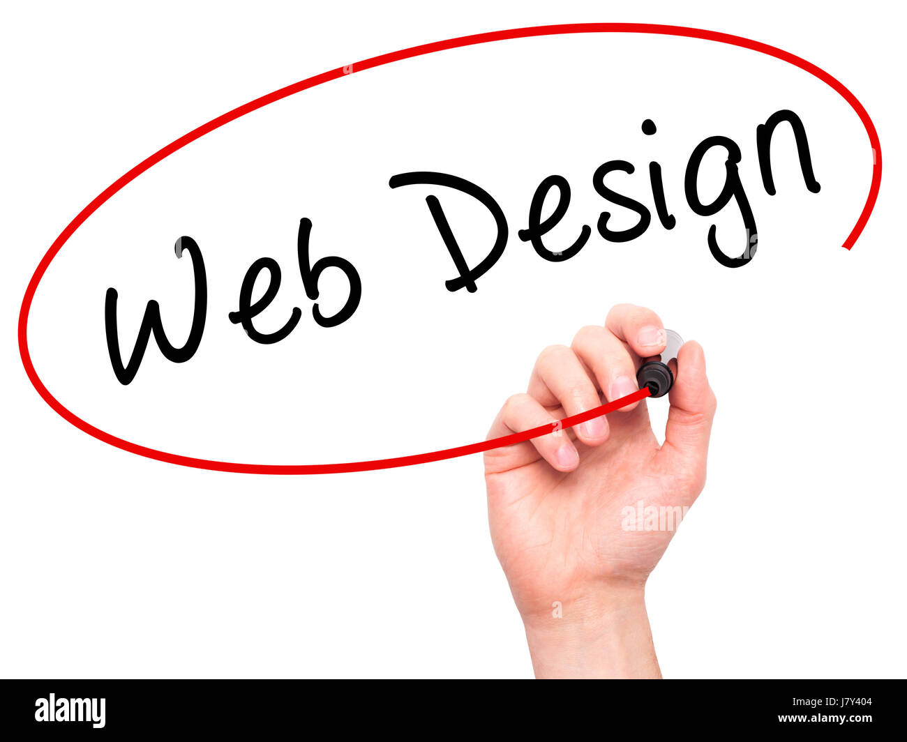 Man Hand writing Web Design with marker on transparent wipe board ...