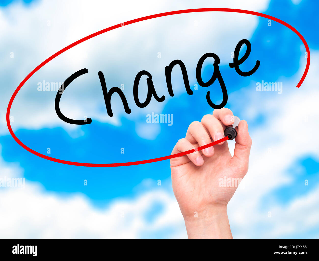 Man Hand writing Change with marker on transparent wipe board. Isolated ...