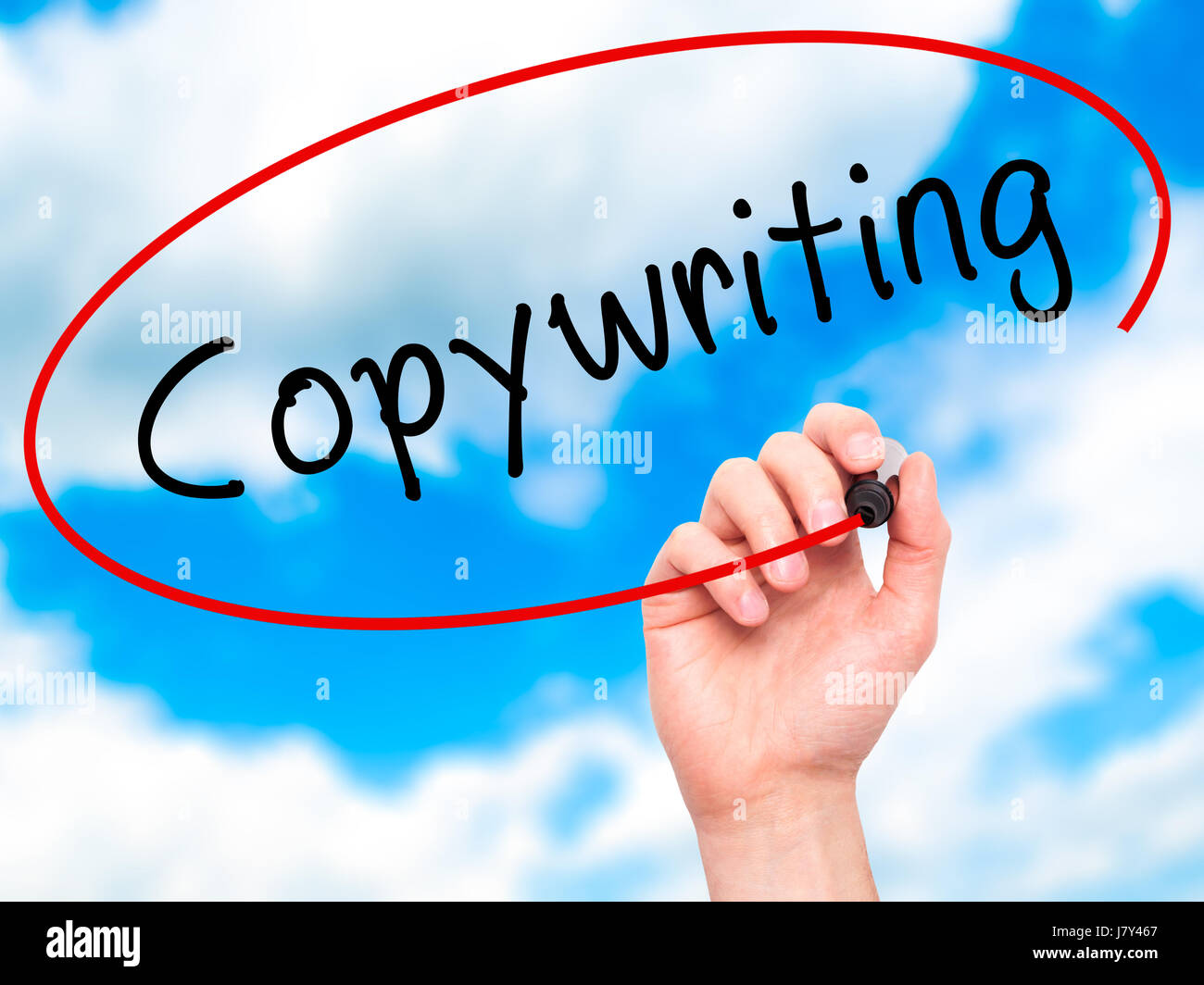 Man hand writing Copywriting on visual screen. Business,help, internet ...
