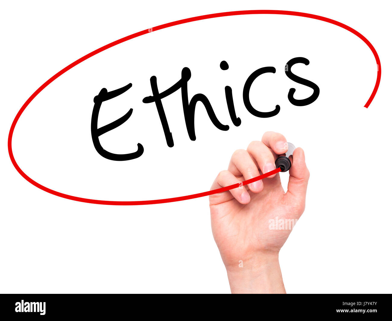 Man hand writing Ethics on visual screen. Business,help, internet ...