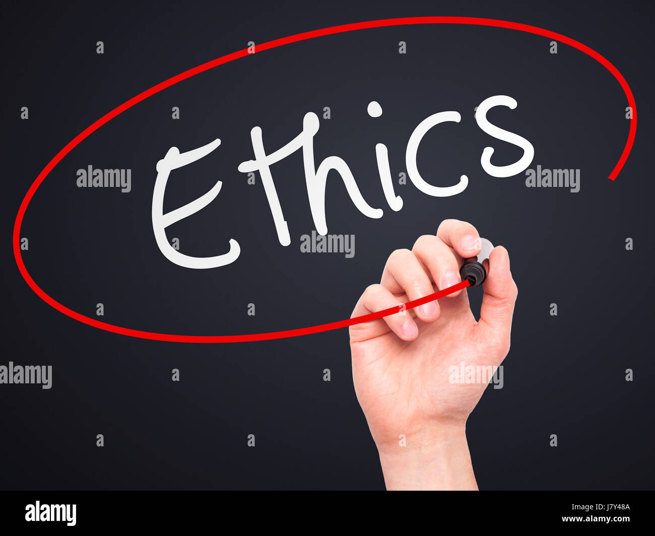 Man hand writing Ethics on visual screen. Business,help, internet ...