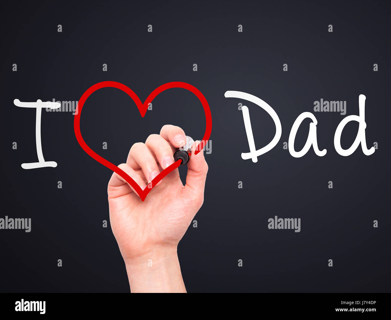 Man hand writing I Love Dad on visual screen. Love, family, internet ...