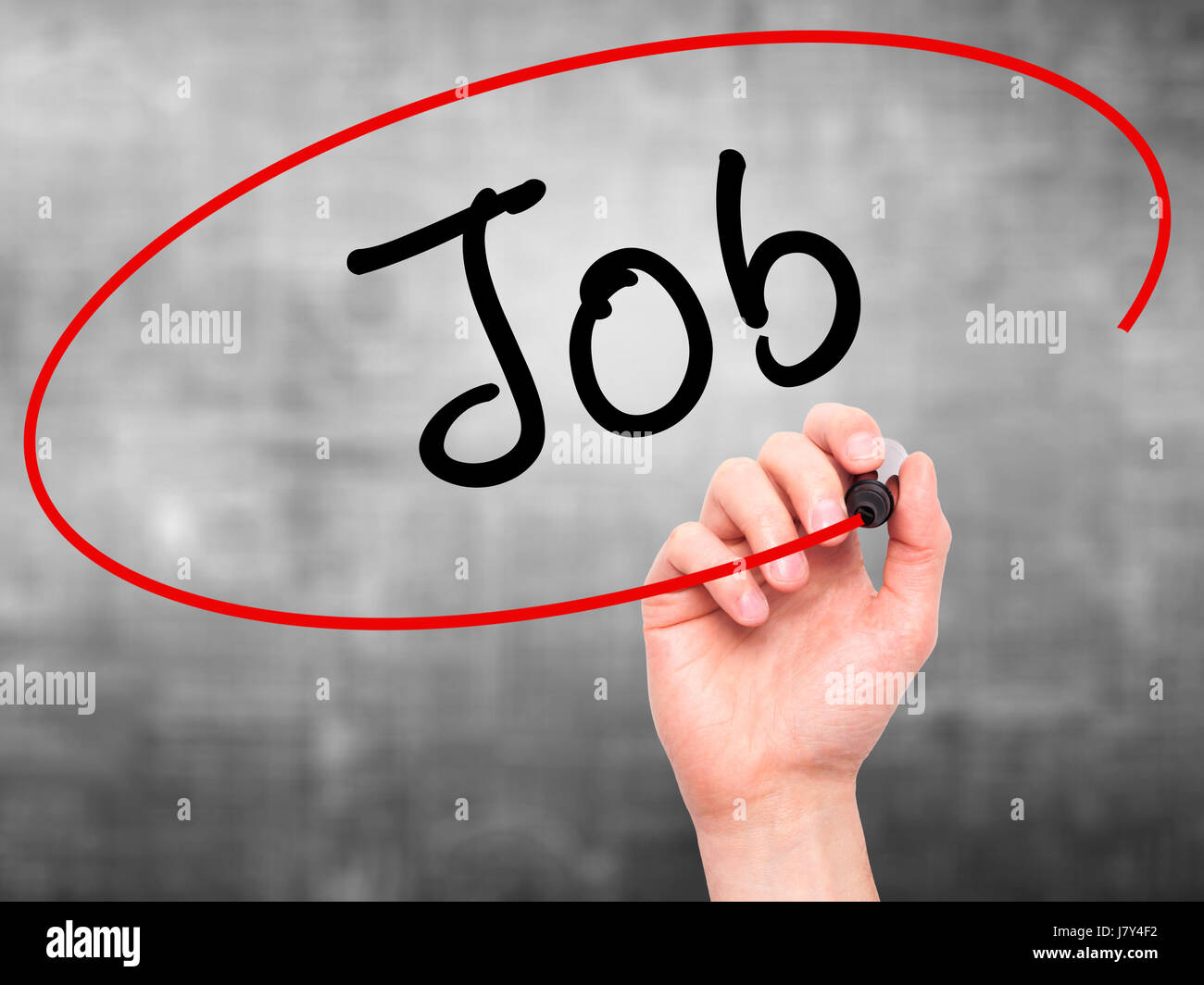 Man Hand writing Job with marker on transparent wipe board. Isolated on ...