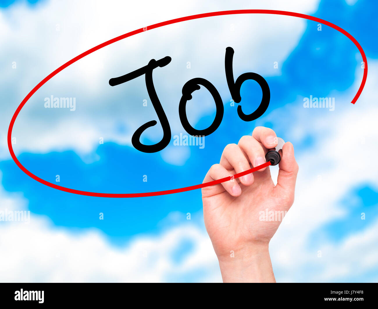 Man Hand writing Job with marker on transparent wipe board. Isolated on ...