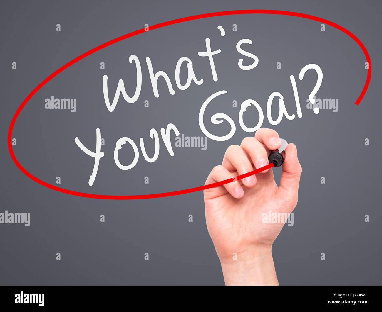 Man hand writing Whats Your Goal on visual screen. Business,help ...