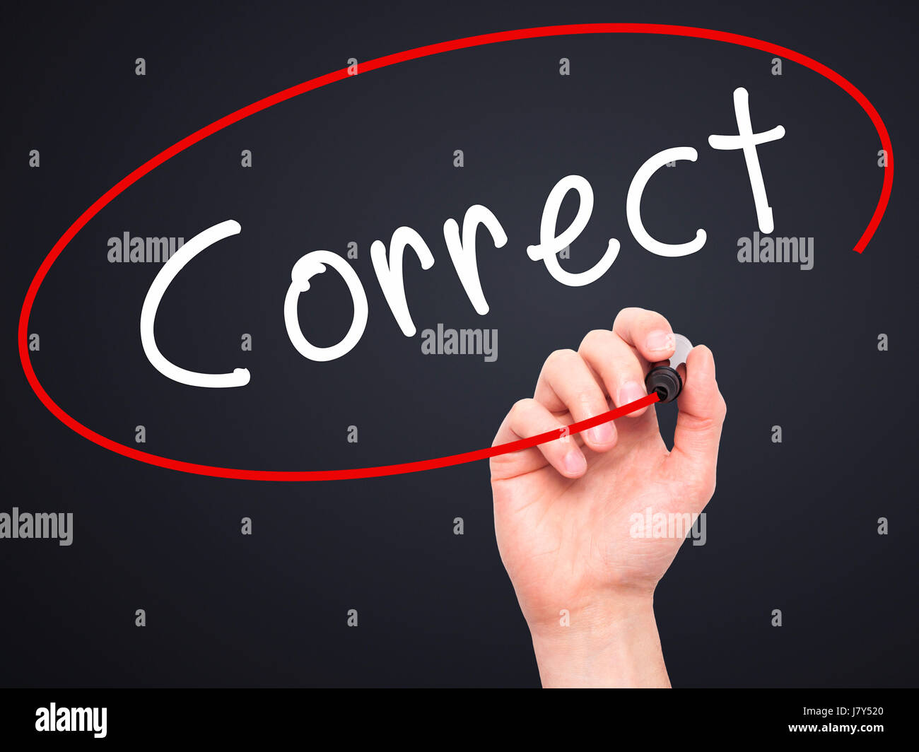 Man Hand writing Correct with black marker on visual screen. Isolated ...