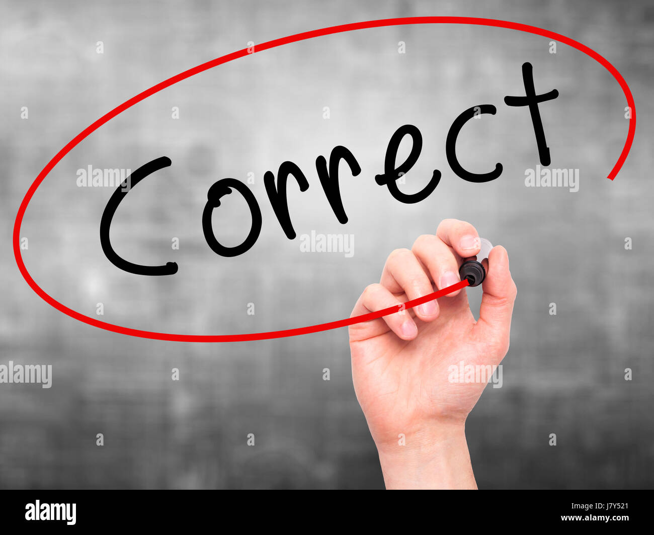 Man Hand writing Correct with black marker on visual screen. Isolated ...